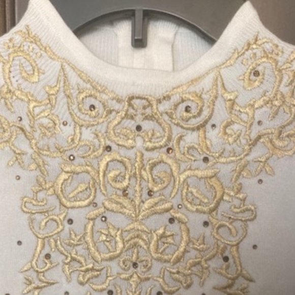 Reba | Sweaters | Reba Ivory Gold Embroidered Rhinestone Long Sleeve ...